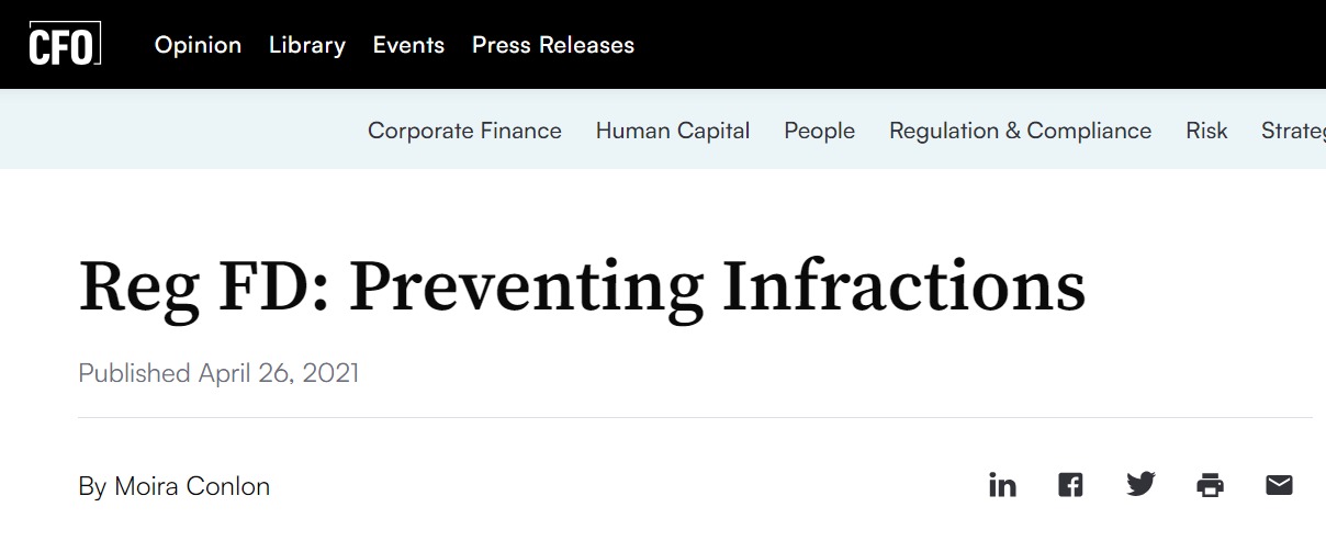FP for CFO Magazine: Reg FD: preventing infractions